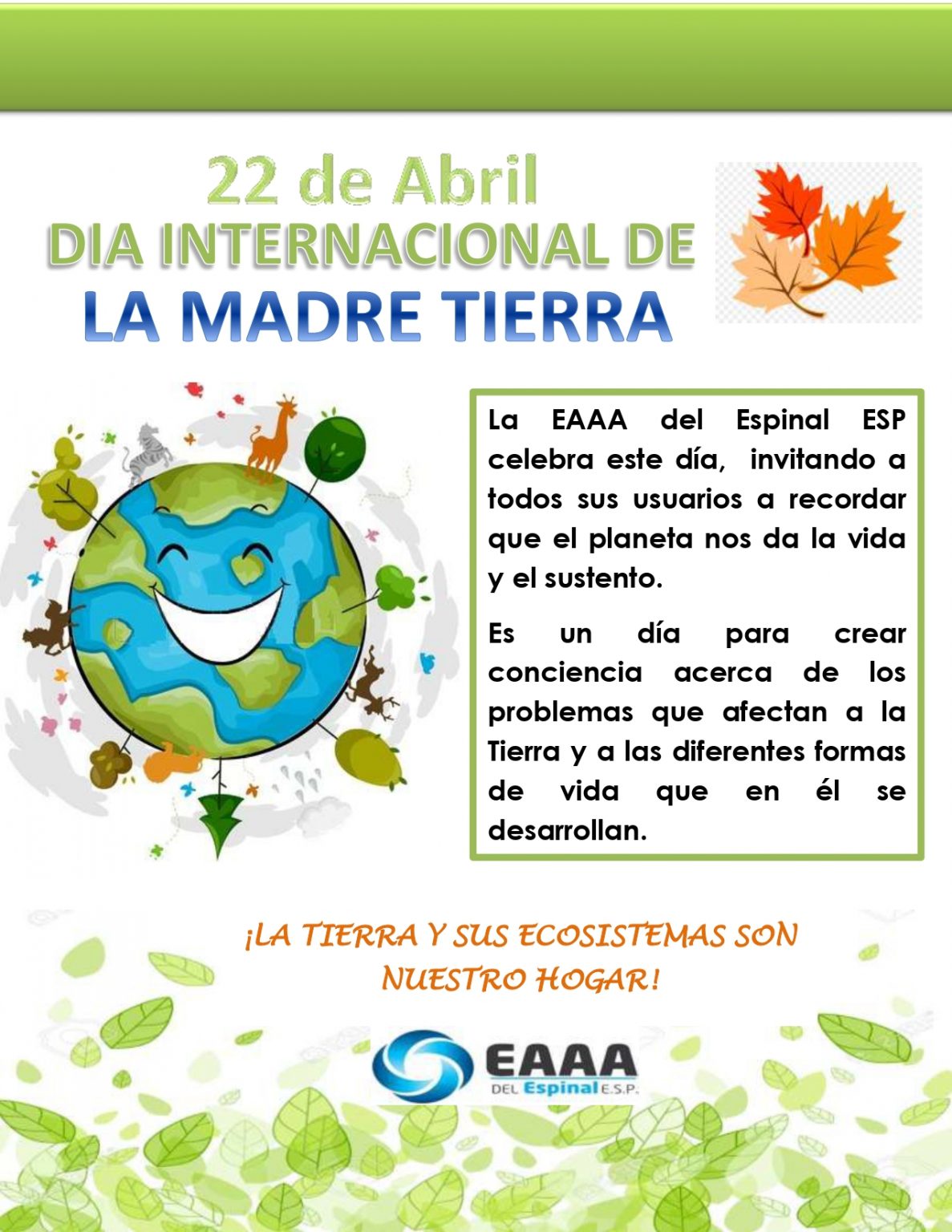 DÍA INTERNACIONAL DE LA TIERRA – EAAA del Espinal E.S.P